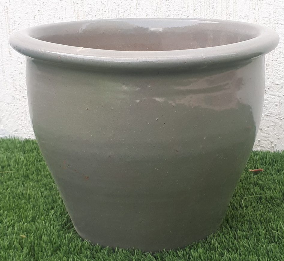 Light Grey Rolled Rim Pot Outdoor Ceramic Pot, Trendy Outdoor Pot – Cacti