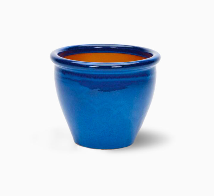 Blue Rolled Rim Pot Blue Outdoor Ceramic Pot, Trendy Outdoor Pot – Cacti